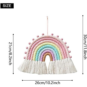 Large Macrame Rainbow Wall Hanging Decor Pom Pom Garland Rainbow Decor for Kids Room Girls Bedroom Baby Shower Nursery Decorations