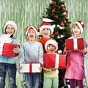 2 Pack 3.3 ft x 9.8 ft Foil Curtains Metallic Fringe Curtains Shimmer Curtain Photo Backdrop for Halloween Christmas Birthday Party Wedding Deco (Pale Green)