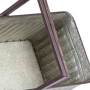 Farmhouse Galvanized Metal Storage Bucket on Stand with Handle, Distressed Silver