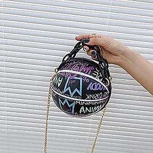 Basketball Shaped Purse Shoulder Bags, Round Graffiti PU Crossbody Bag for Women