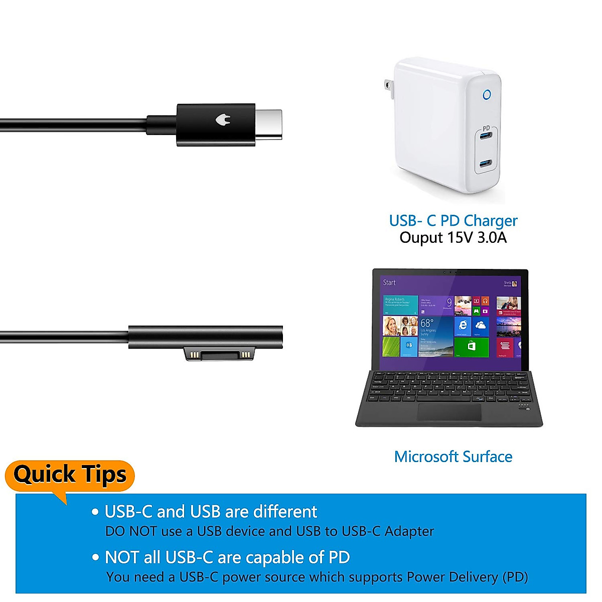 Surface Connect to USB C Charging Cable Compatible with Surface Pro 3/4/5/6/7, Surface Laptop 3/2/1,Surface Go, Surface Book1/2/3(1.8M 6ft)
