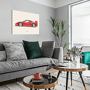 Car Poster Ferrari F40 Supercar Posters Racing Car Canvas Wall Art For Boy's Bedroom SuperCar Wall Decor Frame-style 24x16inch(60x40cm)