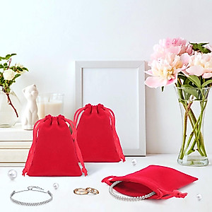 G2PLUS Small Velvet Jewelry Pouches, 20PCS Small Velvet Gift Bags with Drawstring, Red Velvet Gift Bags, Christmas Gift Bags for Wedding Favors, Candy Bags, Party Favors (2.75''x3.54'')