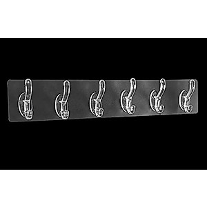 Multifunctional Transparent 6 Hooks, Transparent Plastic Glue Hooks, Adhesive Row Hooks, Punch-Free Wall-Mounted Hook, Oilproof Waterproof, Kitchen Bathroom Hooks