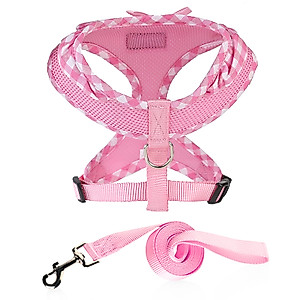 SuperBuddy Upgraded Soft Mesh Dog Harness, Super Breathable Lightweight Pet Harnesses for Puppy Dogs Outdoor Walking, Pink Dog Harness and Dog Leash Set Packing -Medium