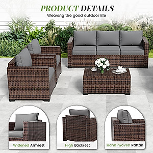 Amopatio Outdoor Patio Furniture Sets, 8 Pieces Outdoor Wicker Patio-Furniture, Outdoor Sectional Patio Set with Storage Table, Patio Conversation Set for Proch Garden Deck (Grey)