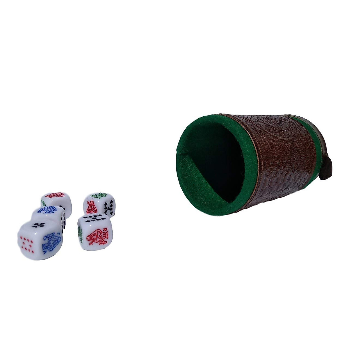 Cup Poker dice Game Set with Cup Leather Lined (cubilete)…Brown