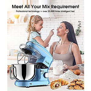 Facelle Electric Stand Mixer, 660W 6 Speed Kitchen Mixer with Pulse Button, Attachments include 6.5 Quart Bowl, Dishwasher Safe Flat Beater, Dough Hook, Wire Whisk & Splash Guard, for Dough, Baking,Cakes,Cookie, Blue