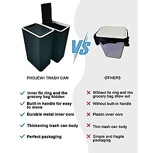 PHOJEWI Small Bathroom Trash Can with Lid, 2 Packs 2 Gallon Dog Proof Trash Can Black Wastebasket Slim Plastic Trash Can for Bedroom Office Kitchen Garbage Can