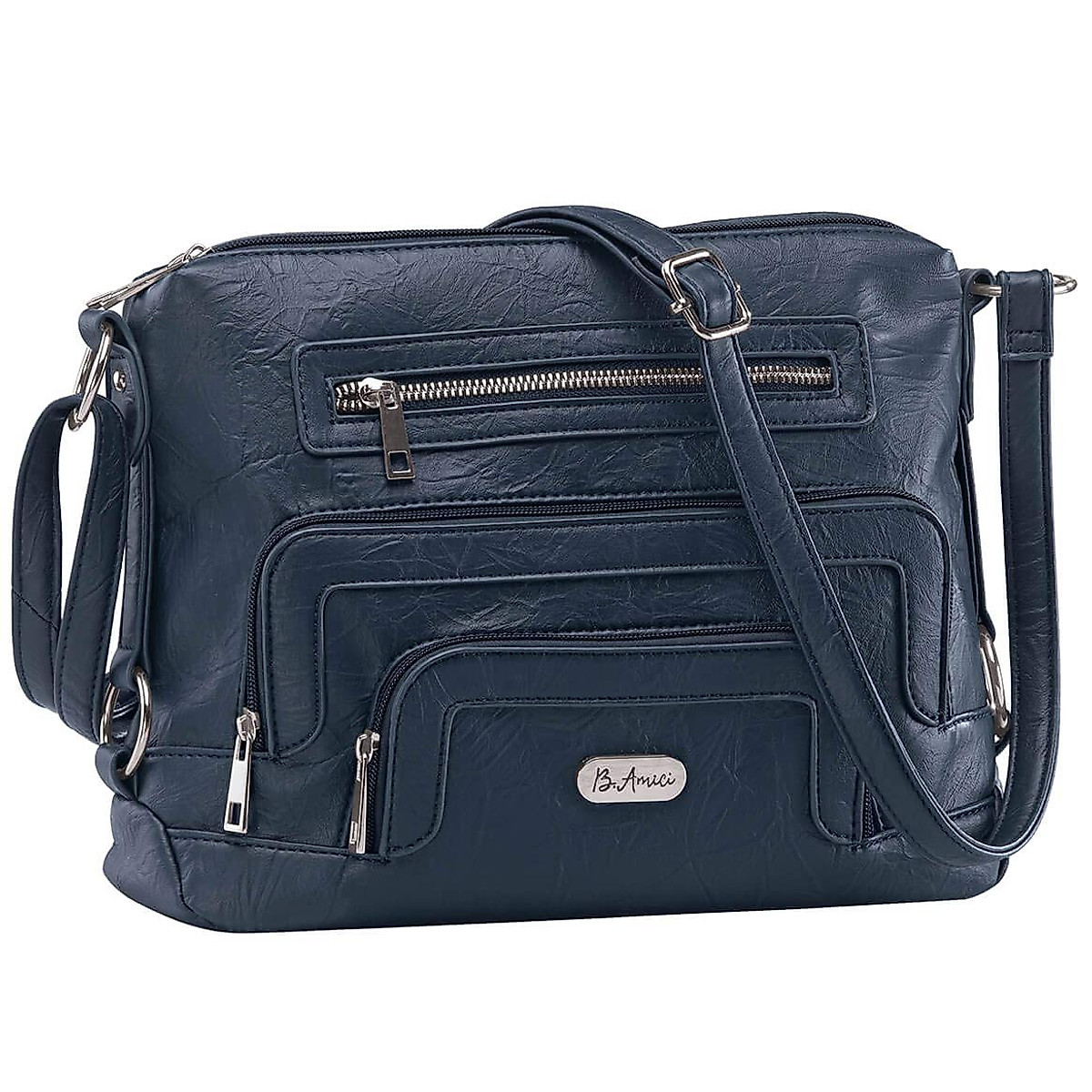 B.AmiciTM Margot Westhampton Organizer Hobo, Leather Exterior, Built-In Wallet Pocket, Over The Shoulder/Crossbody Bag, Women’s, Gray Design – Measures 12" Wide x 9" High x 3" Deep