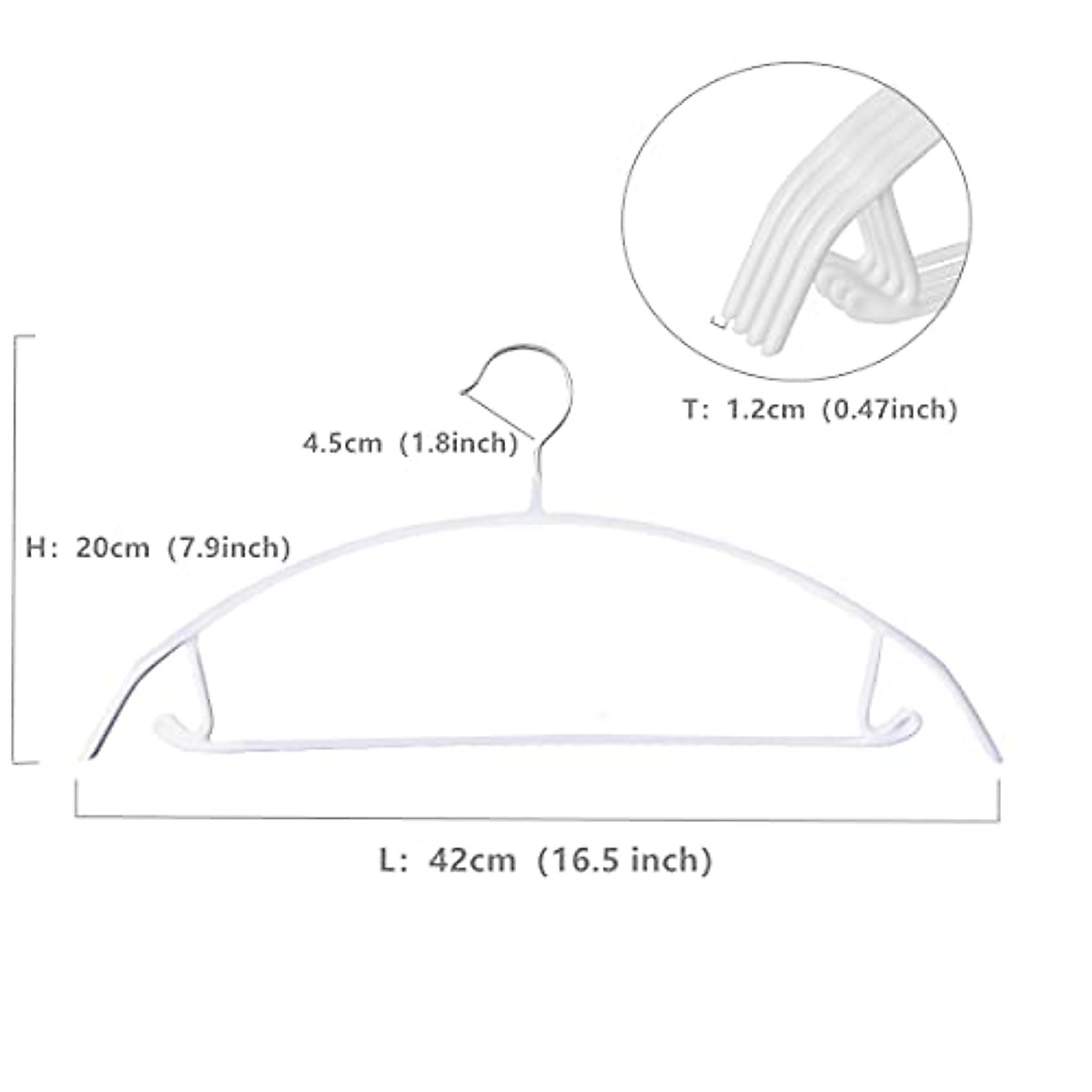 SYNHOZZ 16.5 Inch White Sweater Hangers no Shoulder Bump No Mark Non-Slip Rubber Coated Contour Metal Hanger,PVC-Coating Metal Hangers for Pants,Sweater,Belts,T-Shirt Hangers(White, 10PACK)