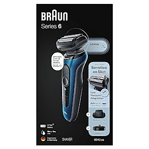 Braun Series 6 6040cs Electric Shaver with Charging Stand, Precision Trimmer, Wet & Dry, Rechargeable, Cordless Foil Shaver, Blue
