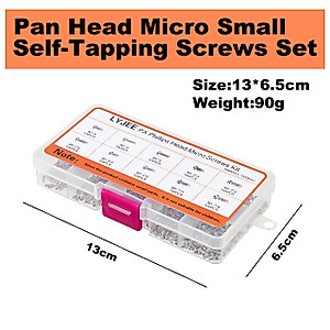 1000Pcs mini screw kit M1 M1.2 M1.4 M1.7 Phillips pan Head Micro Screws Self-Tapping Electronic small metric screw PA Nickel-Plated