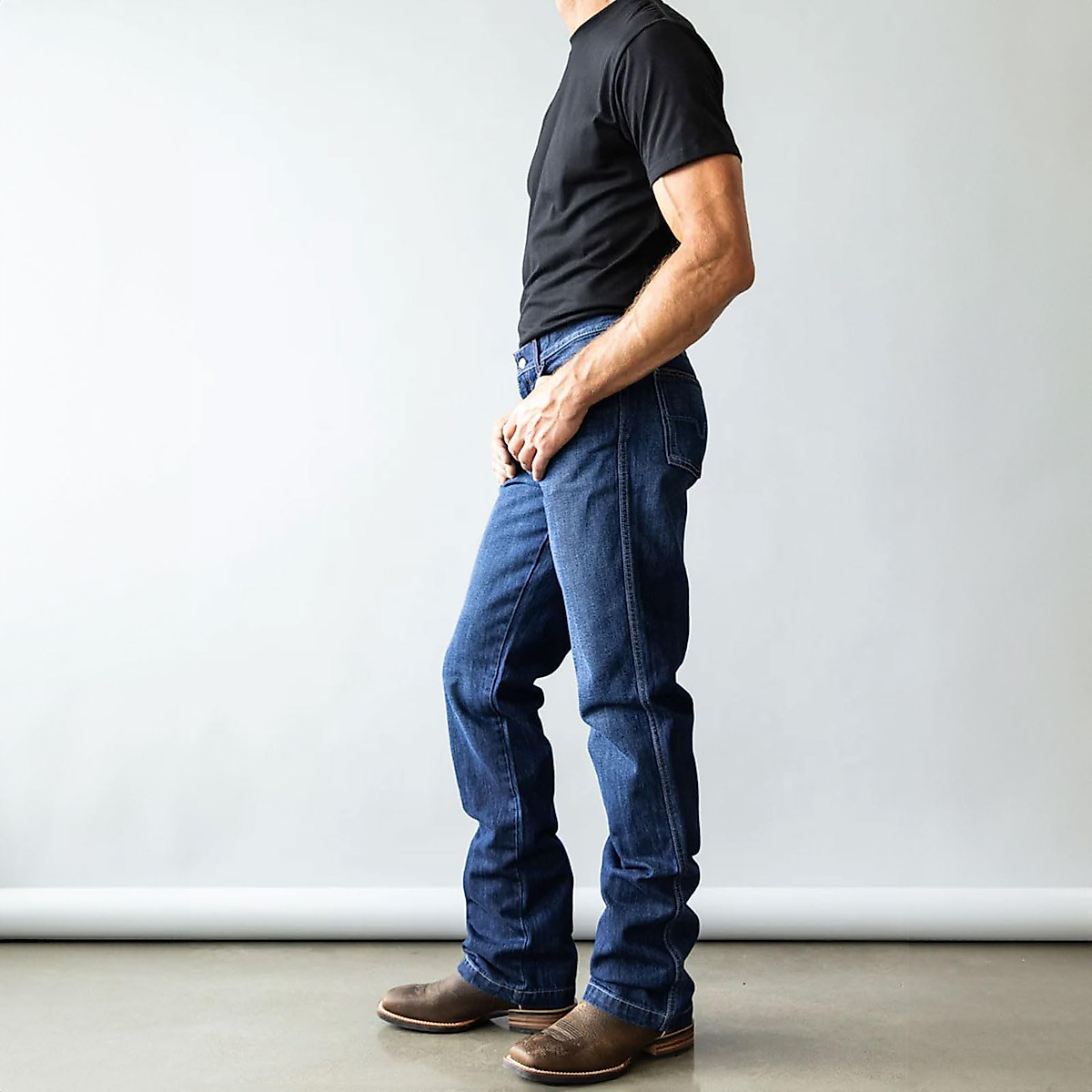 Kimes Ranch Men's Dillon Mid-Low Rise Relaxed Upper Thigh Wide Bootcut Hand-Sanded Integrated Knife Pocket Jean 36W/34L Indigo