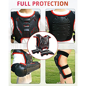 StarknightMT 2 Sets Kids ATV Riding Gear - Protective Shoulder Pad Chest Back Spine Protector with Quick Release Straps(Black+Red)