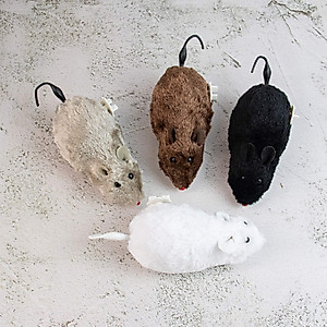 AUEAR, 4 Pack Wind Up Mouse Racing Mini Jumping Rat Plush Mice Realistic Looking Pet with Twirling Tail