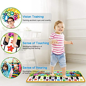 M SANMERSEN Piano Mat for Kids, 43” x 14” Floor Piano Keyboard Mat Carpet Touch Playmat with 10 Demo Songs/ 8 Dinosaur Sounds, Musical Mat Toys Gift for 1 2 3 4 5 Years Old Baby Boys Girls
