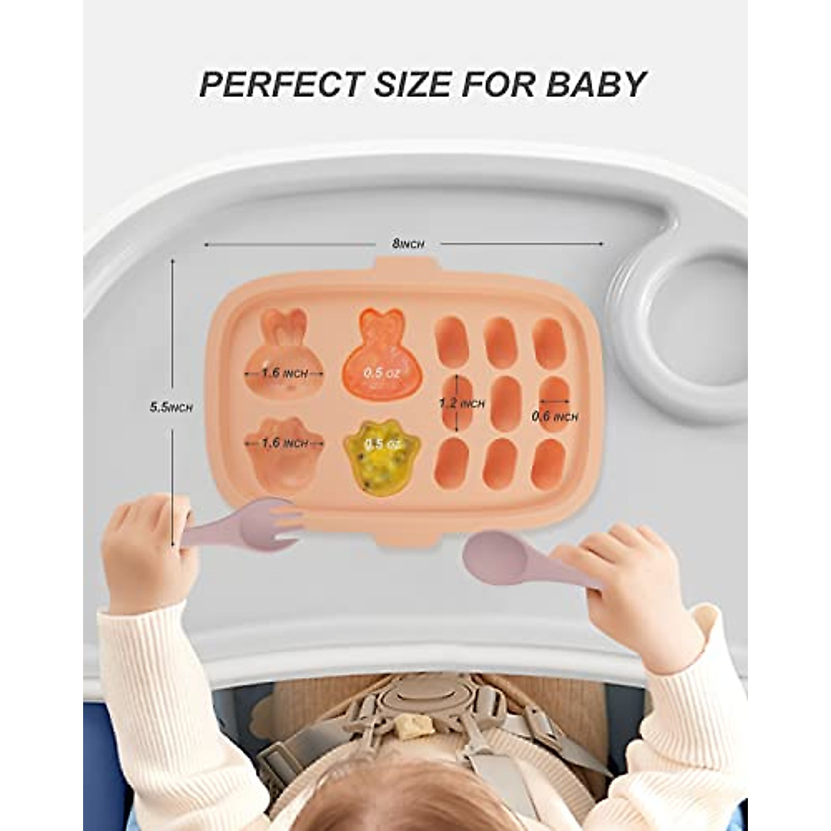 2 Pack Silicone Baby Food Storage Tray with Lid, Perfect Baby Food Containers for Homemade Baby Food, Vegetable & Fruit Purees, and Breast Milk, Food Grade Silicone