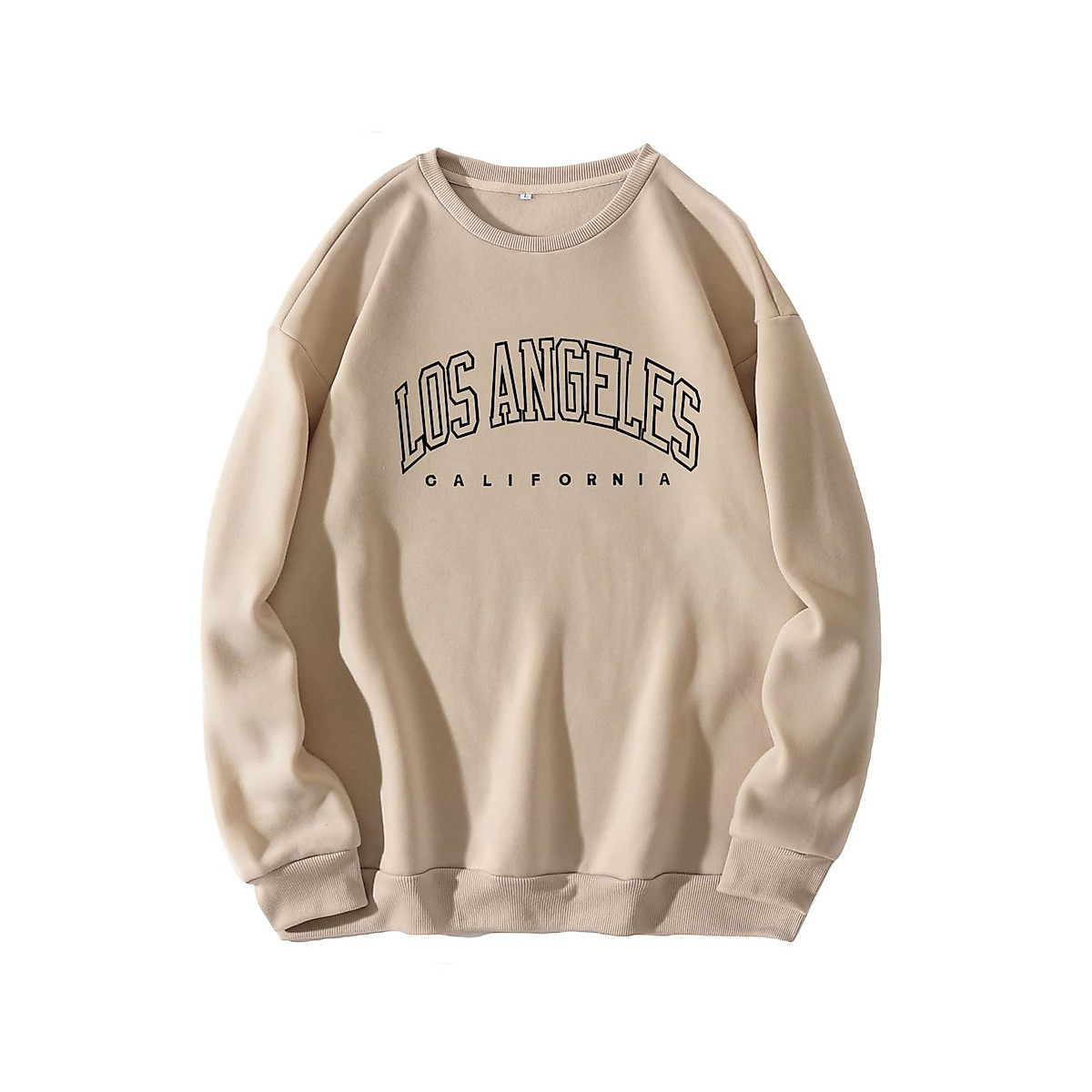 WDIRARA Men's Letter Graphic Round Neck Long Sleeve Sweatshirt Casual Tops Khaki Los Angeles L