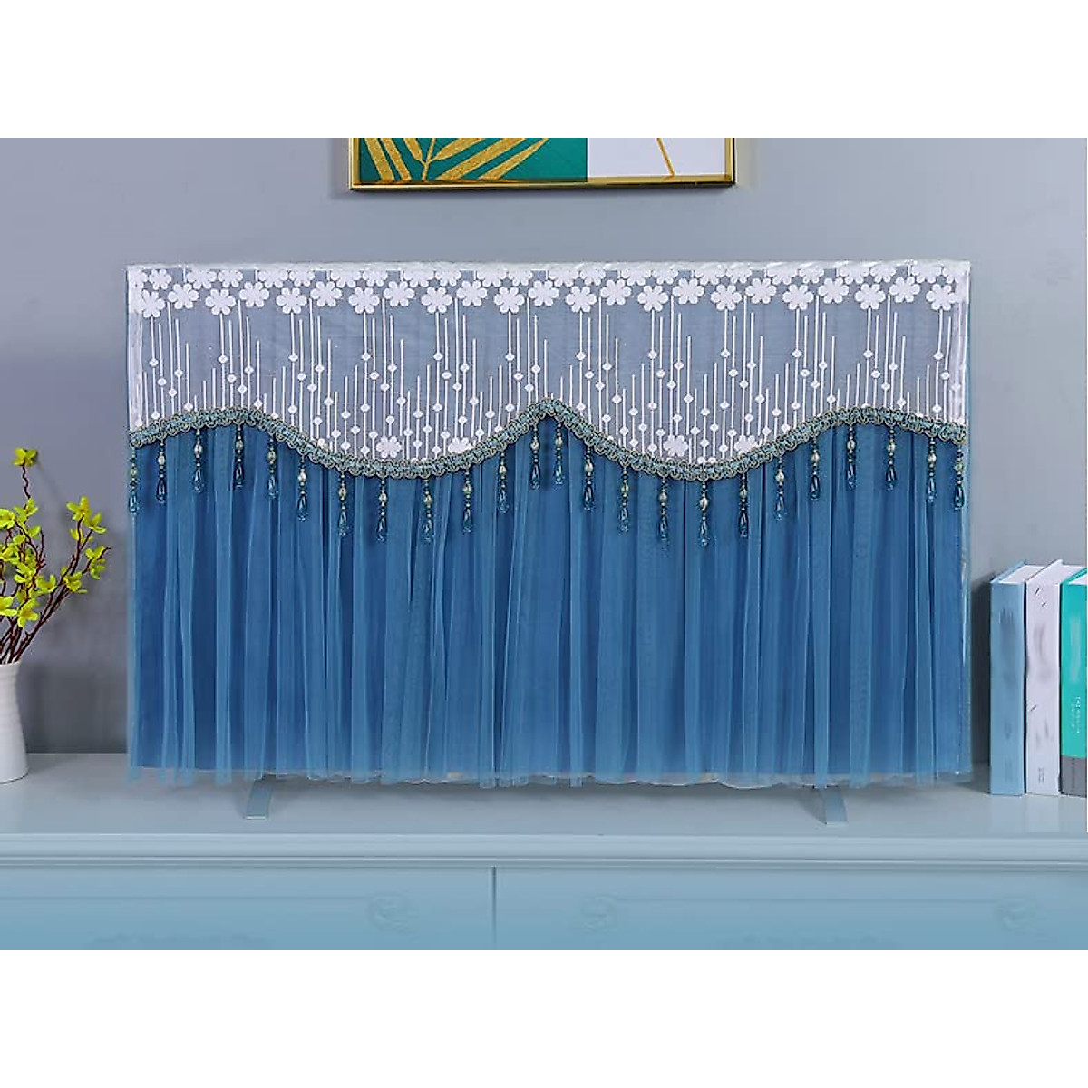 YIJIAFEIFEI Indoor LCD TV Dust Cover with Openable Front Flap, Soft Lace TV Display Covers, Blue Tv Covers for Curved/Flat TV(Size:40 inch)