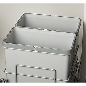 IMEX - 30 Qt./7.5 Gal Pull Out Under Mount Waste Container - Kitchen Trash Garbage Can & Bin for Under Counter Cabinet - Plastic Dustbin Mountable Basket (Gray, Double)