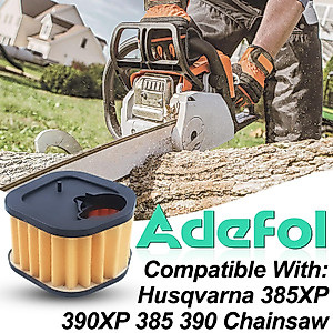 Adefol Chainsaw Air Filter Tune Up Kit for Husqvarna 385XP 390XP 385 390 537009301 with Fuel Cap Spark Plug Fuel Line Fuel Filter Replacement Parts for 537009301