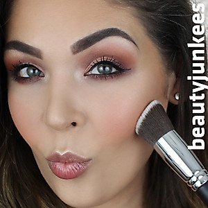 Flat Angled Kabuki Bronzer Brush - Beauty Junkees Contour Brush with Soft Dense Synthetic Bristles for Contouring, Blending, Buffing with Powder Cream Liquid Cosmetics, Vegan Makeup Brushes