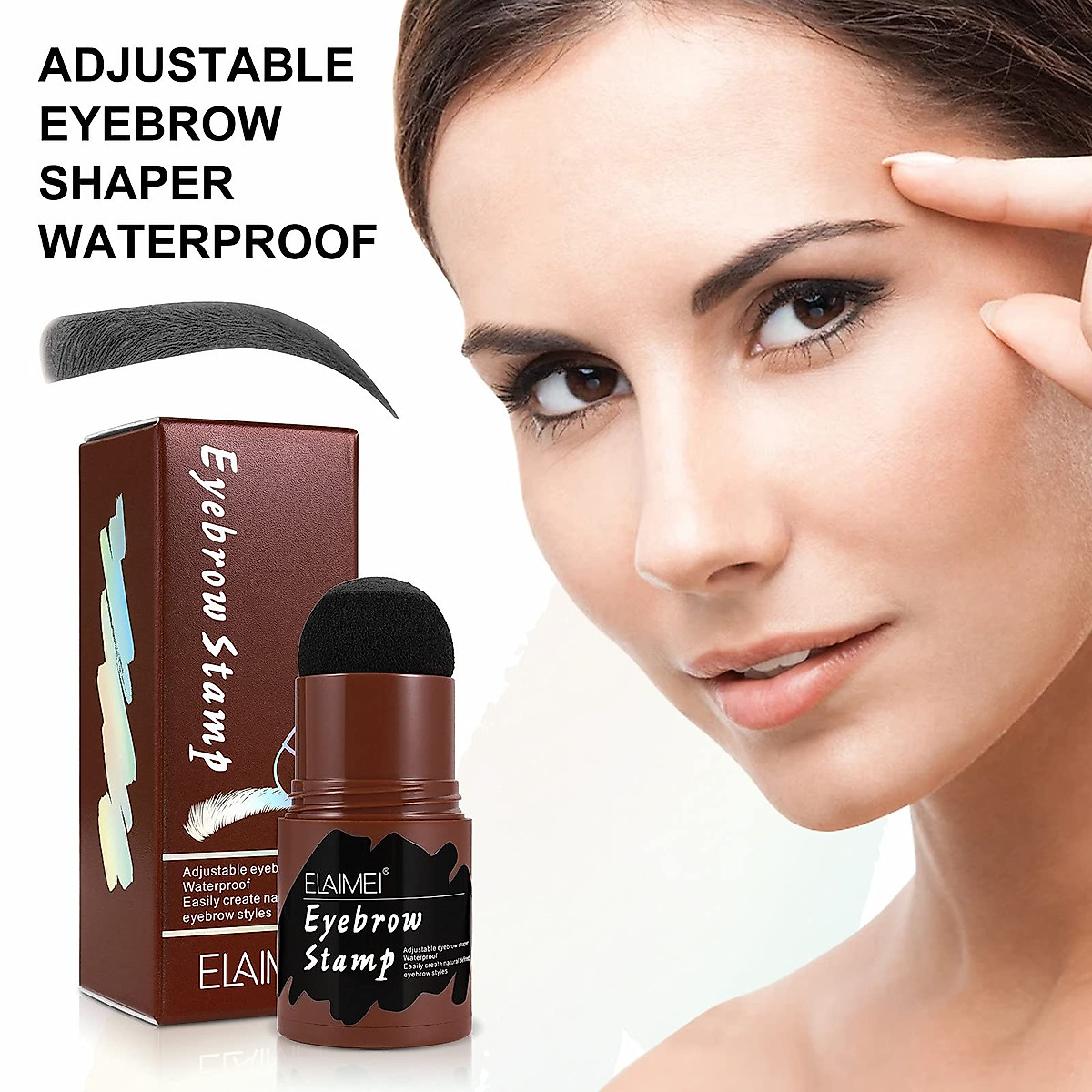 Eyebrow Stamp Stencil Kit (Black),Eye Brow Stamping Kit with 10 Reusable Eyebrow Stencils and 2 Eyebrow Brushes, Long Lasting Waterproof Hairline Shadow Powder