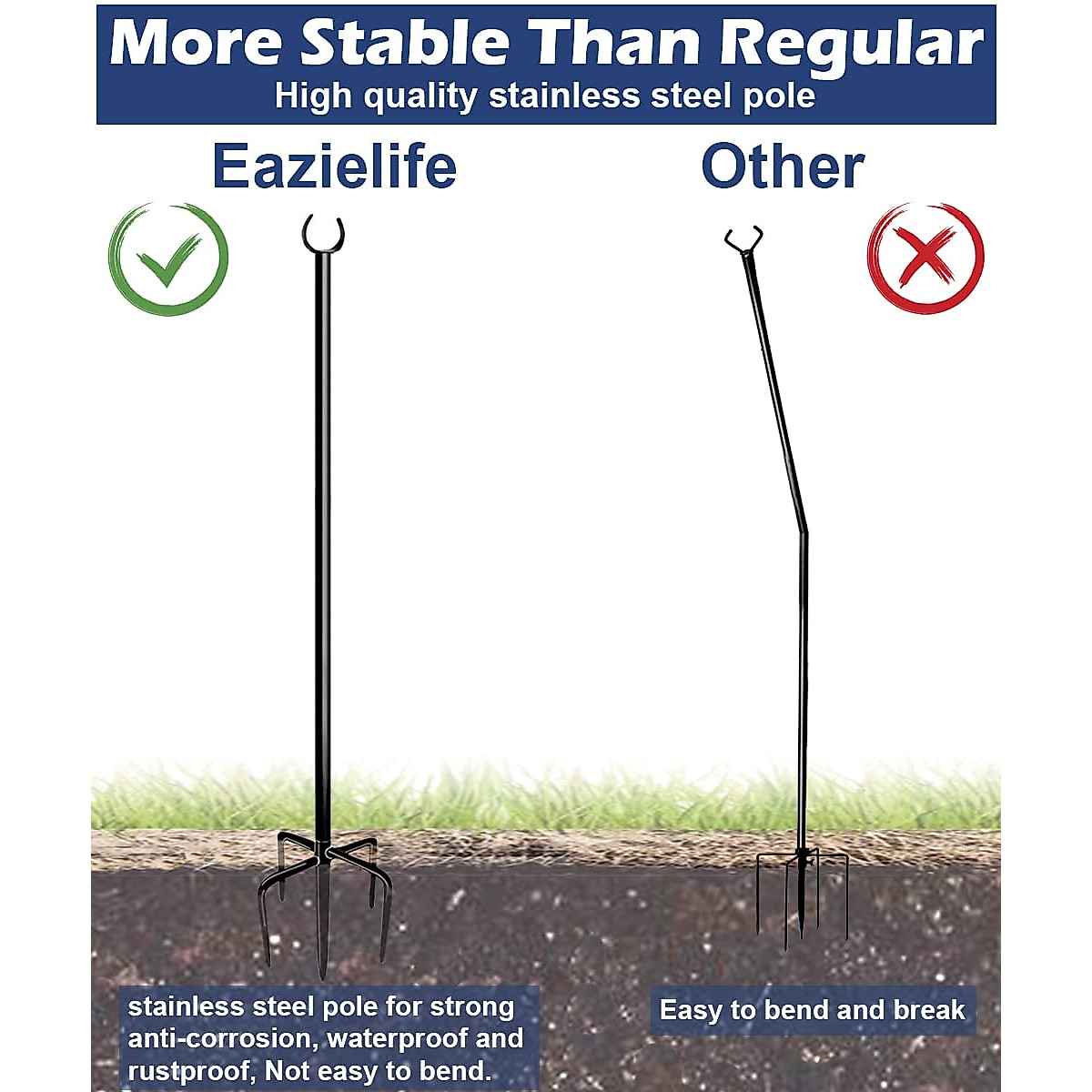 Eazielife 10FT String Light Pole for Outdoor, Heavy Duty Metal Lighting Stand Pole for Garden Lawn Backyard Patio Holiday Wedding Party Decorations (1 Pack)