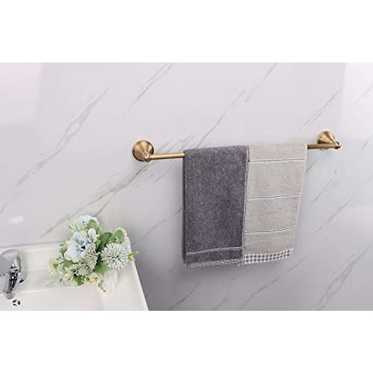 TocTen Bath Towel Bar - Thicken SUS304 Stainless Steel Towel Rack for Bathroom, Retro Style Bathroom Hardware Accessories Towel Rod Heavy Duty Wall Mounted Towel Holder (24 Inch, Gold)