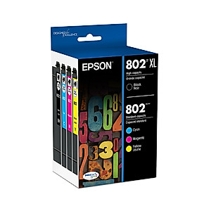 Epson T802XL-BCS DURABrite Ultra Black High Capacity and color Combo Pack Standard Capacity Cartridge Ink, Black and color combo pack