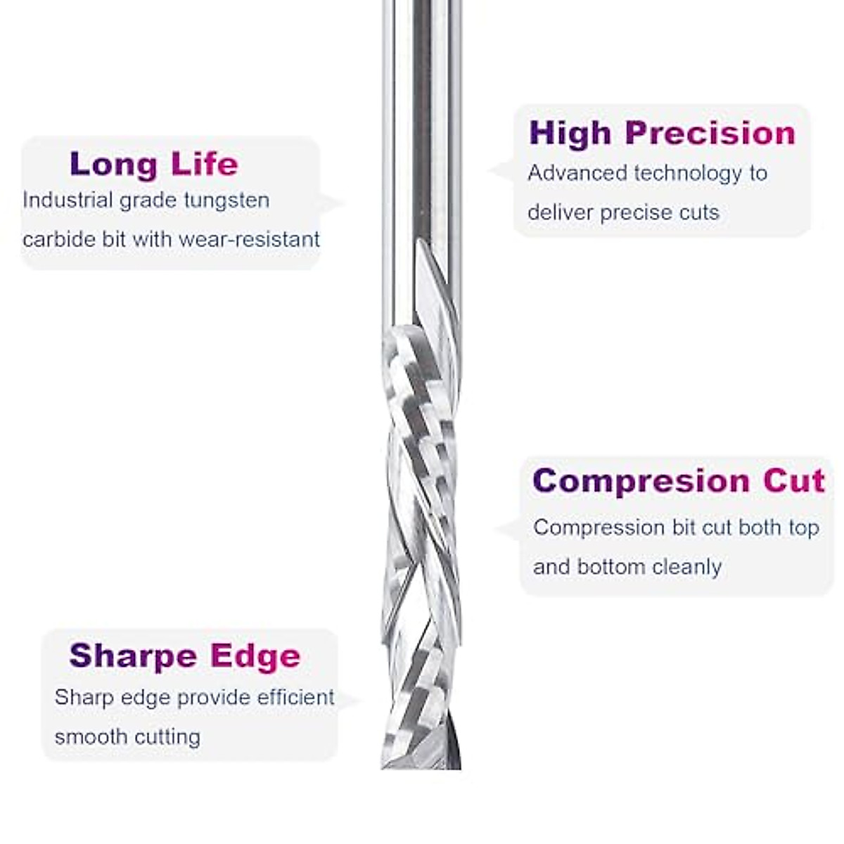 SpeTool 5Pcs Carbide Compression Router Bit Up&Down End Mills 1/8 inch Shank with 1/8 inch Cutter for CNC Mill Machine Wookwork 3D Profile Detail Engraver Carving