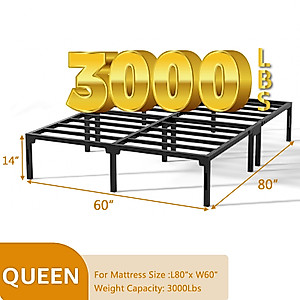 VENI HOME 14 Inch Queen Bed Frame, Heavy Duty Metal Platform Bed Frame with Dual Center Supports,No Box Spring Needed,Easy Assembly