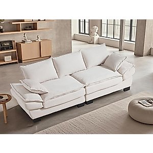 Aeffze Oversized Loveseat Sofa, 90" Modern Loveseat Couch 2 Seater Upholstered Sectional Sofa with Pillows, Deep Seat Comfy Corduroy Sofa Couch for Living Room Bedroom Apartment (Beige)