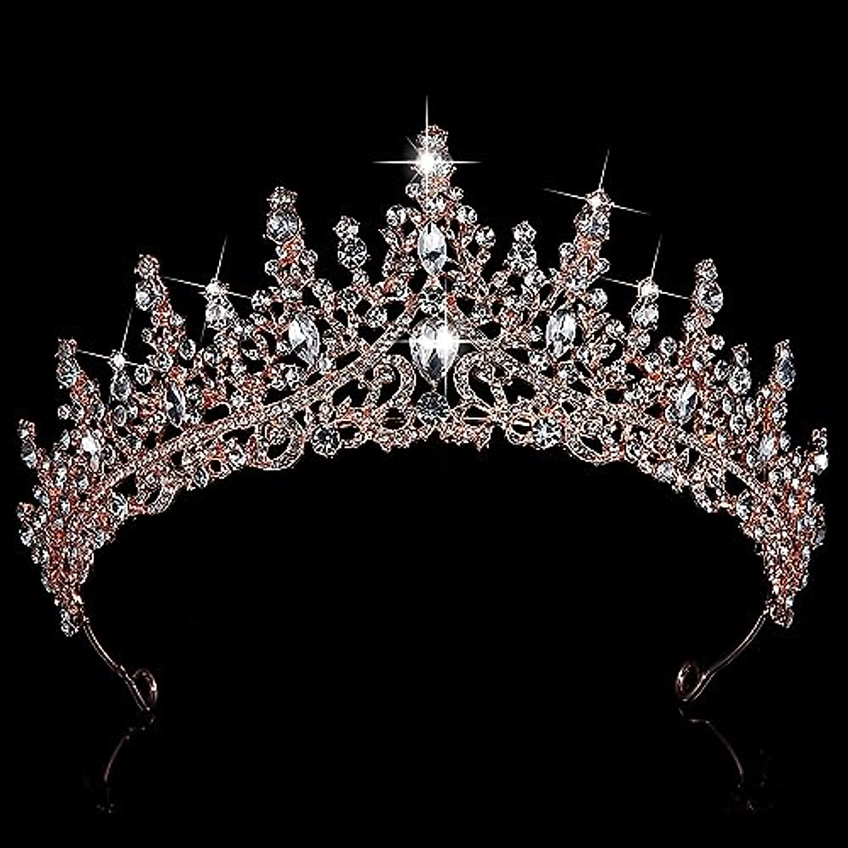 Women Crystal Wedding Tiara Princess Crown Rhinestone Tiaras, Royal Queen design, perfect for Bridal, anniversaries, birthday, Halloween Cos-play costume Christmas, party hair accessorie for girl Prom (Rose Gold)