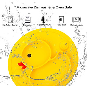 Baby Plate Silicone Toddler Plates Suction Placemat Divided Dishes for Kids and Infants One-Piece Strong Suction, BPA Free, Microwave Dishwasher Safe (Yellow)