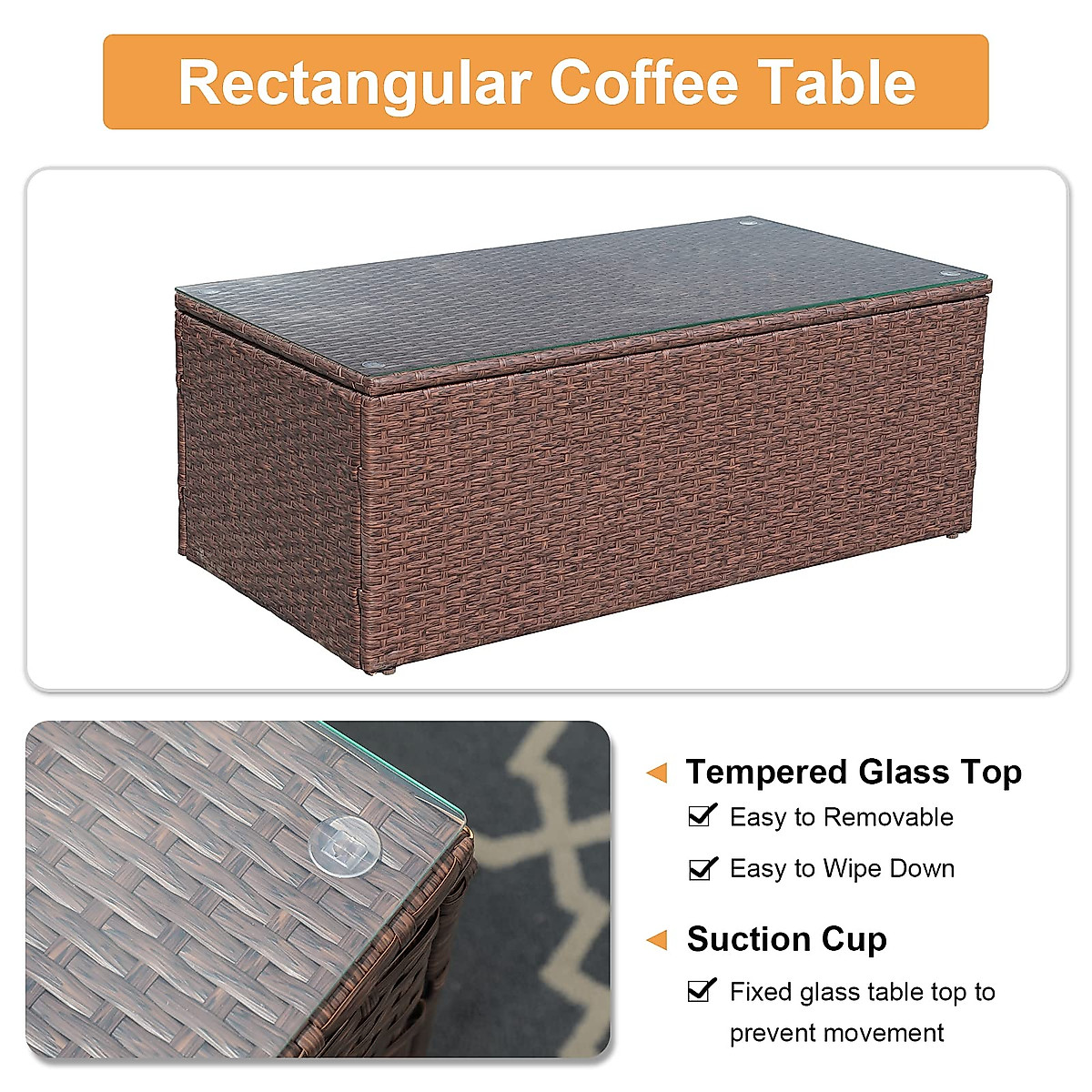 Super Patio Outdoor Furniture 7 Pieces Patio Furniture Set, Rattan Patio Conversation Sets with Coffee Table, Outdoor Wicker Sectional Couch Sofa Set with Ottoman for Deck, Garden, Porch, Brown