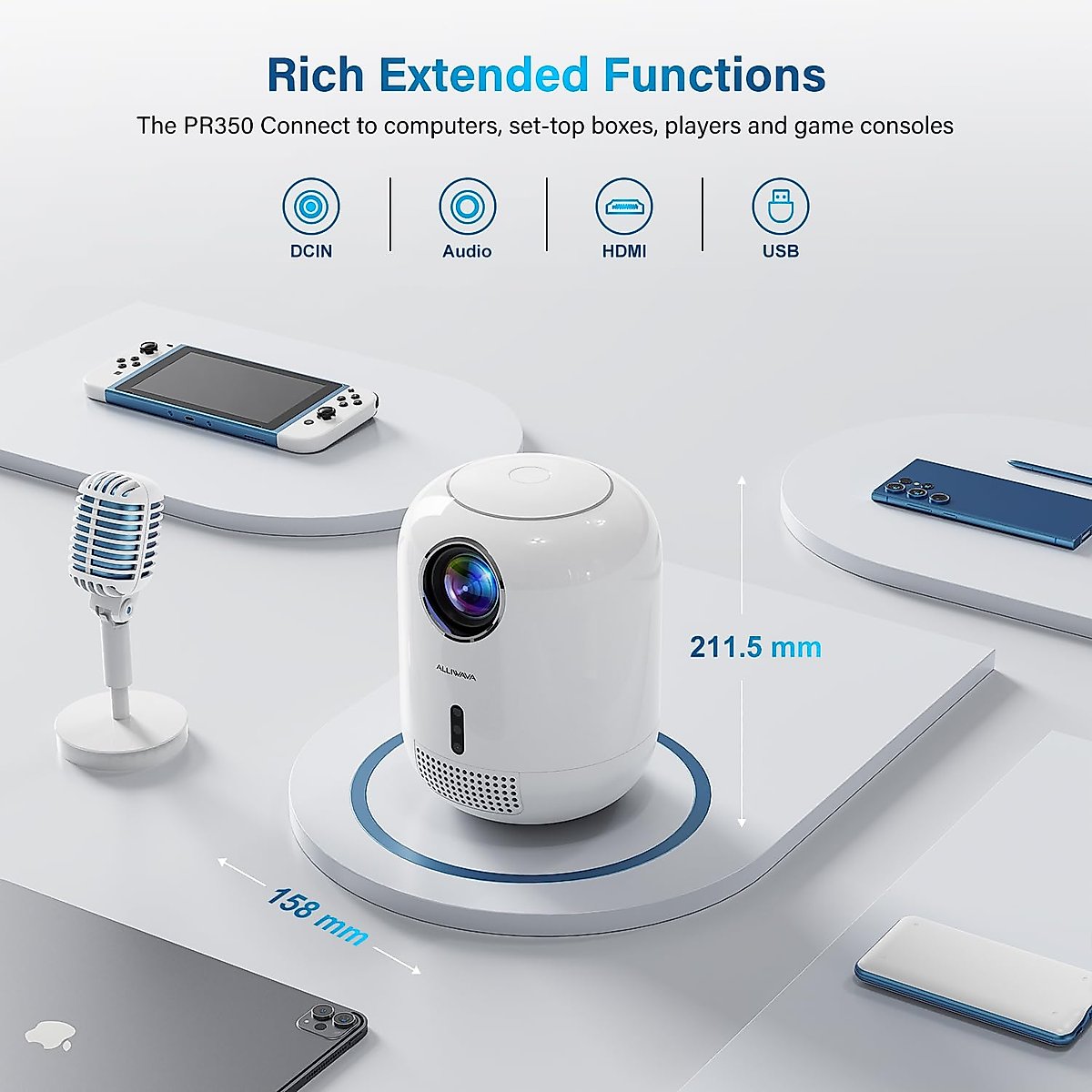 [Auto Focus/Keystone]Portable Mini Projector with 5G wifi 6 and bluetooth, 4K Native 1080P Outdoor Movie Projector,Smart Home Projector Compatible with iOS/Android/HDMI/USB