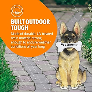 Exhart Garden Sculpture, Solar German Shepherd Dog Statue, LED Welcome Sign Bone, Outdoor Garden Decoration, 11.5 x 14.5 Inch