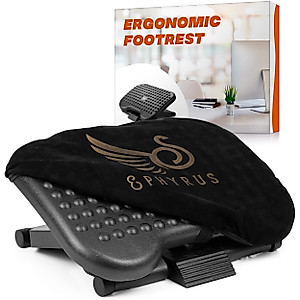 Ephyrus Adjustable Under Desk Footrest - Ergonomic Black Foot Rest with 3 Height Position - 30 Degree Tilt Angle Adjustment for Home, Office with Massage Surface for Improved Circulation and Posture