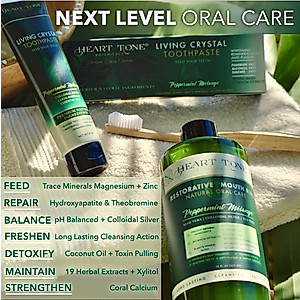 Heart Tone Botanicals Living Crystal Toothpaste | Fluoride Free | Natural & Remineralizing Hydroxyapatite Toothpaste | Sensitive Teeth | Colloidal Silver, Theobromine, Strengthens Enamel | Minty Fresh