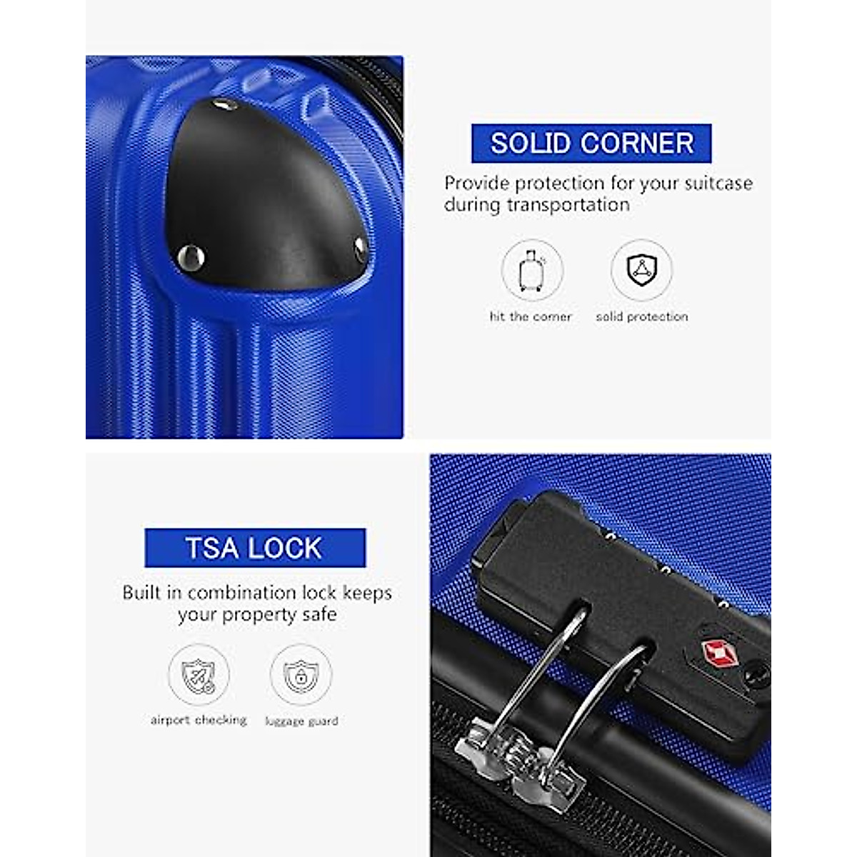 SunnyTour Expandable Luggage Sets with Double Spinner Wheels, 3 Piece Hard Suitcase Set for Short Trips and Long Travel, Blue