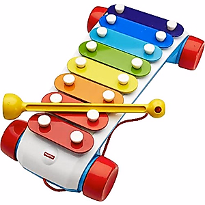 Fisher-Price Toddler Pull Toy, Classic Xylophone Pretend Musical Instrument with Mallet and Rolling Wheels for Ages 18+ Months