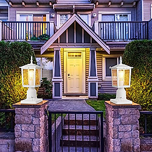 CINOTON Outdoor Post Light Fixture Dusk to Dawn, Exterior Post Lantern Lights IP65 Waterproof with Pier Mount Base, Lamp Garden Post Lights Pole Mount for Patio Pathway Deck Yard Decor Street, White