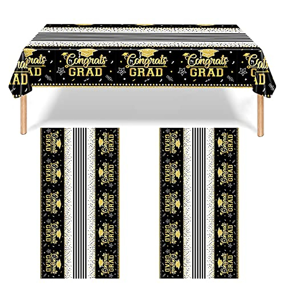 Ygdvlog Graduation Decorations Graduation Tablecloth 2PCS Class of 2023 Congrats Grad Black Graduation Party Tablecover Decorations Party Supplies Large Size Plastic 54"x108"(Black & Gold)