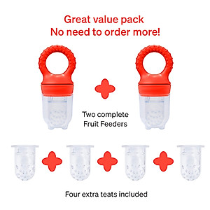 Baby Fruit Feeder by Love Noobs, Frozen Teething Toys for Babies, 2 Pack Baby Fruit Pacifier Feeder with 4 Extra Teats, Baby Eating Essentials, Frozen Teether, BPA Free Baby Feeding Supplies
