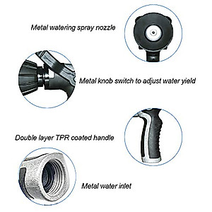 GUDWING Garden Hose Nozzle, Heavy Duty Metal Hose Sprayer Nozzle Hose Sprayer Water Hose Nozzle Perfect for Cleaning, Watering Garden Street, Washing Cars, Bathing Pets (Metal, Fireman Style Nozzle)