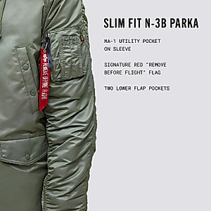 Alpha Industries N-3B Slim Fit Parka - Cold Weather Military Issue Parka - Sage, XL