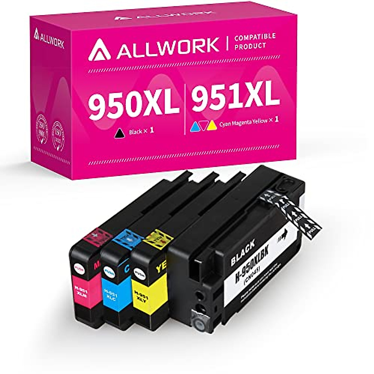 ALLWORK ( Newest Chip Compatible Ink Cartridge Replacement for HP 950 951 950XL 951XL Combo Works with HP OfficeJet Pro 8610 8600 8620 8630 8100 8625 8615 8660 8640 251DW 276DW 271DW (4-Pack)