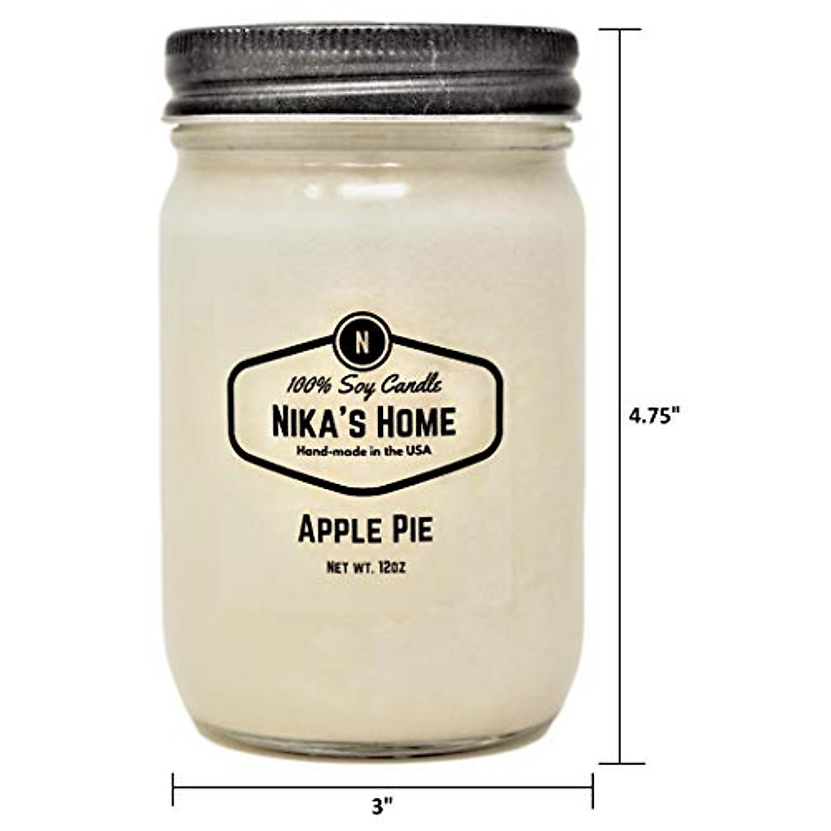 Nika's Home Apple Pie Soy Candle 12oz Mason Jar Non-Toxic White Soy Handmade, Long Burning 50-60 Hours Highly Scented All Natural, Clean Burning Large Candle Gift Décor